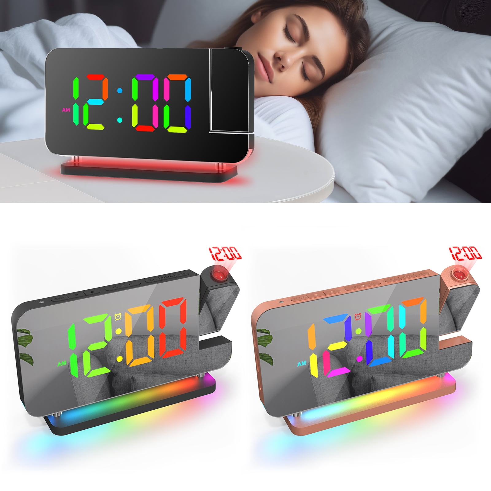 Lzvxtym Projection Alarm Clock Digital Alarm Clocks Projection with RGB ...