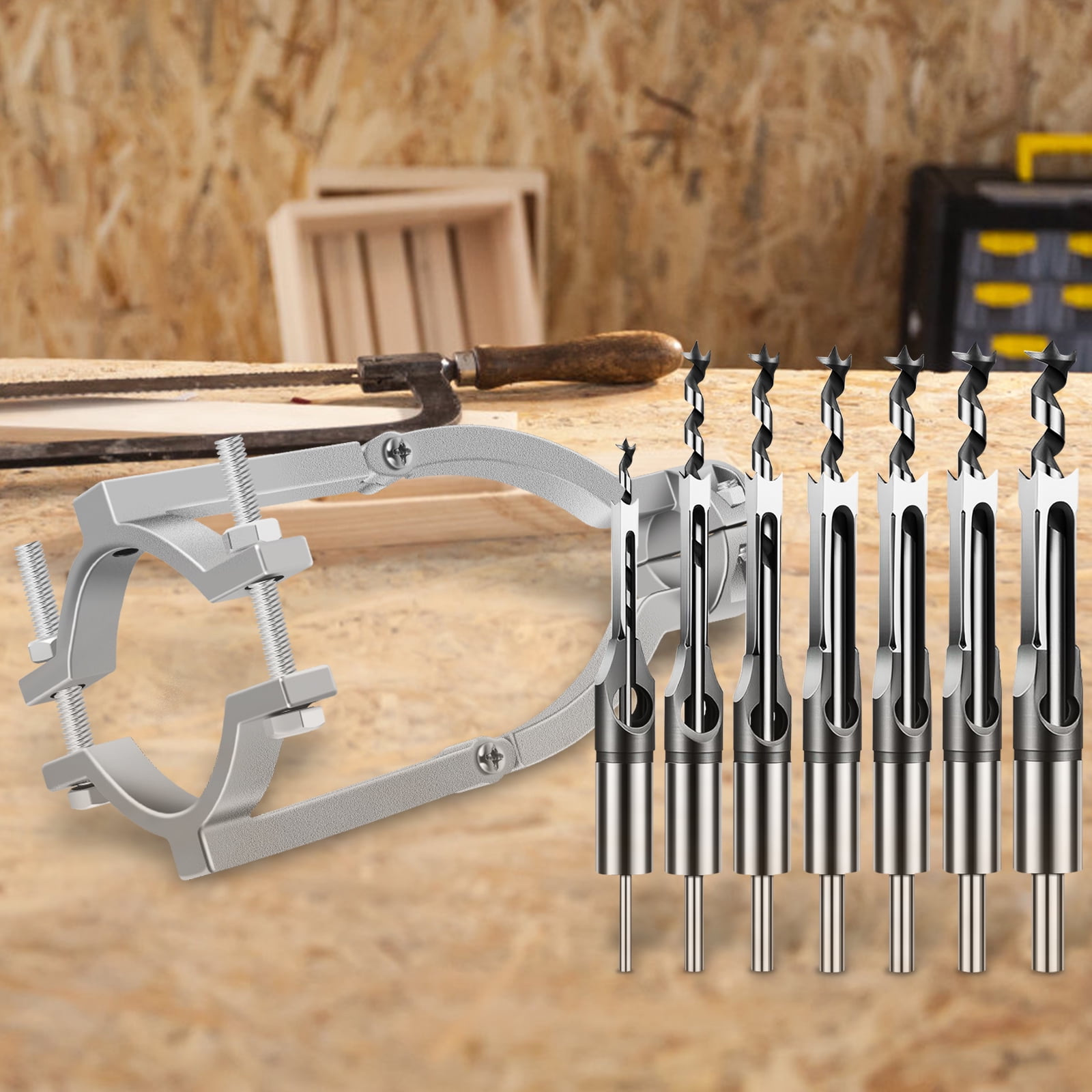 Lzvxtym Square Hole Drill Bit Adapter with 7 Drill Bits Carbon Steel ...