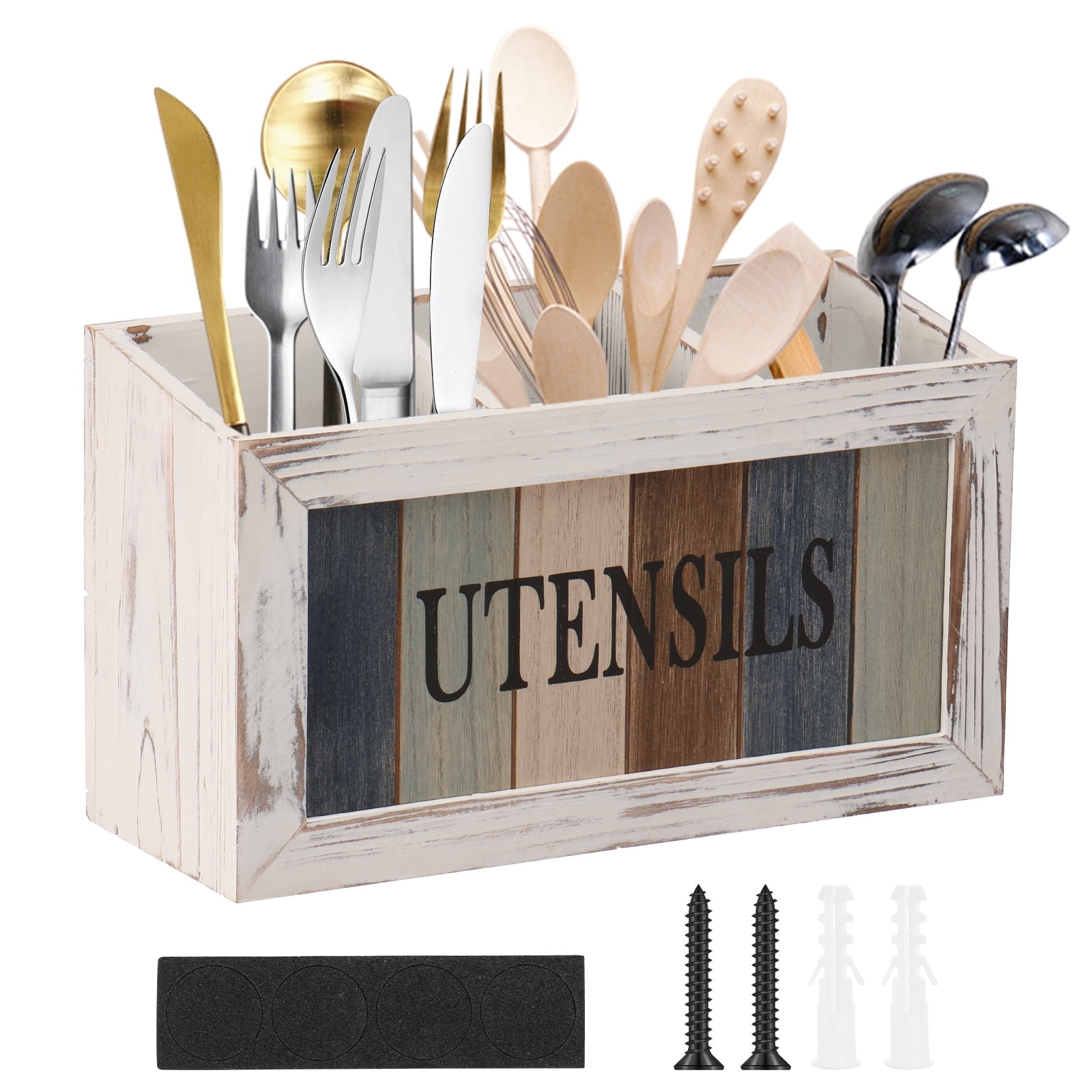 Lzvxtym Utensil Holder,Wooden Kitchen Utensil Holder,Silverware ...