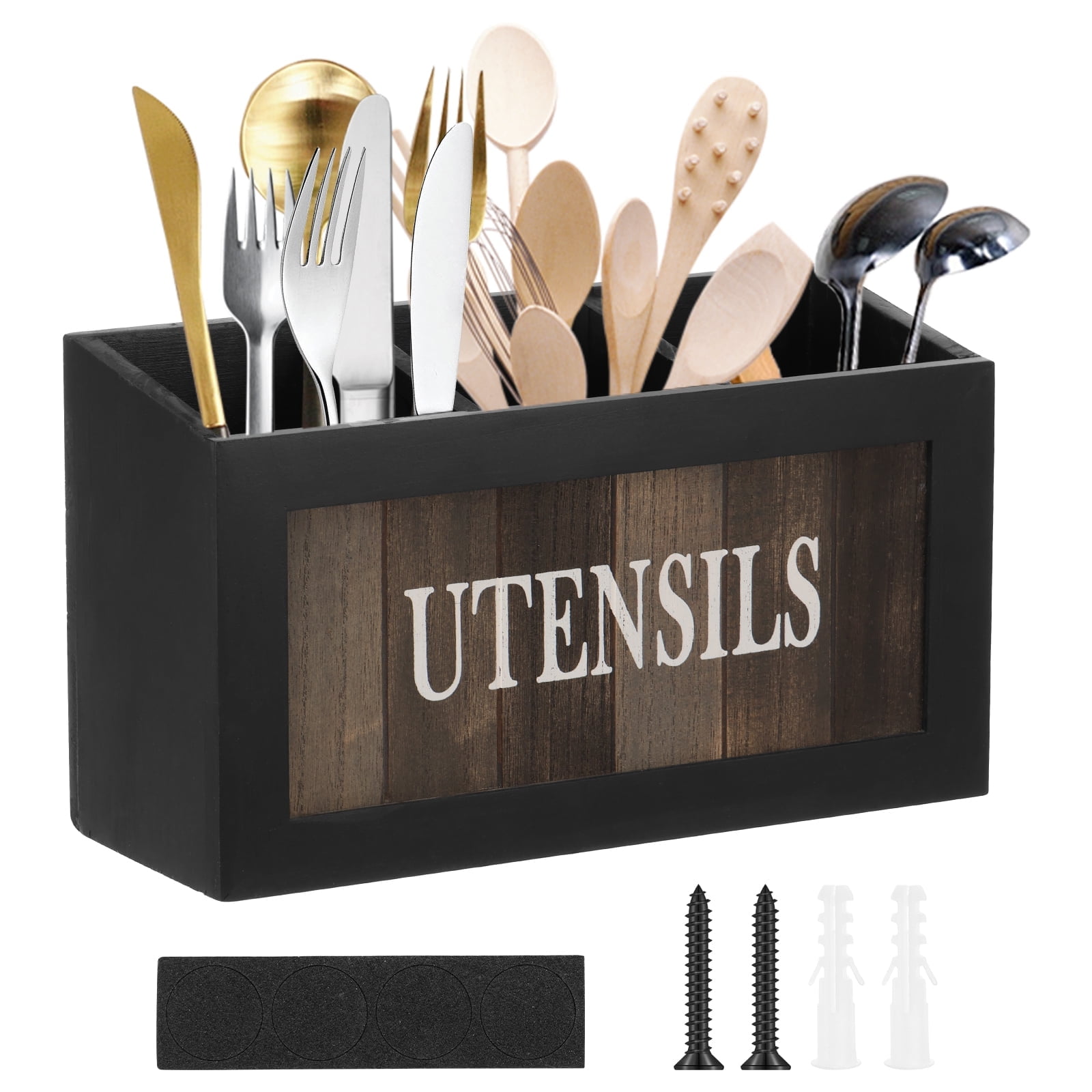 Lzvxtym Utensil Holder,Wooden Kitchen Utensil Holder,Silverware ...
