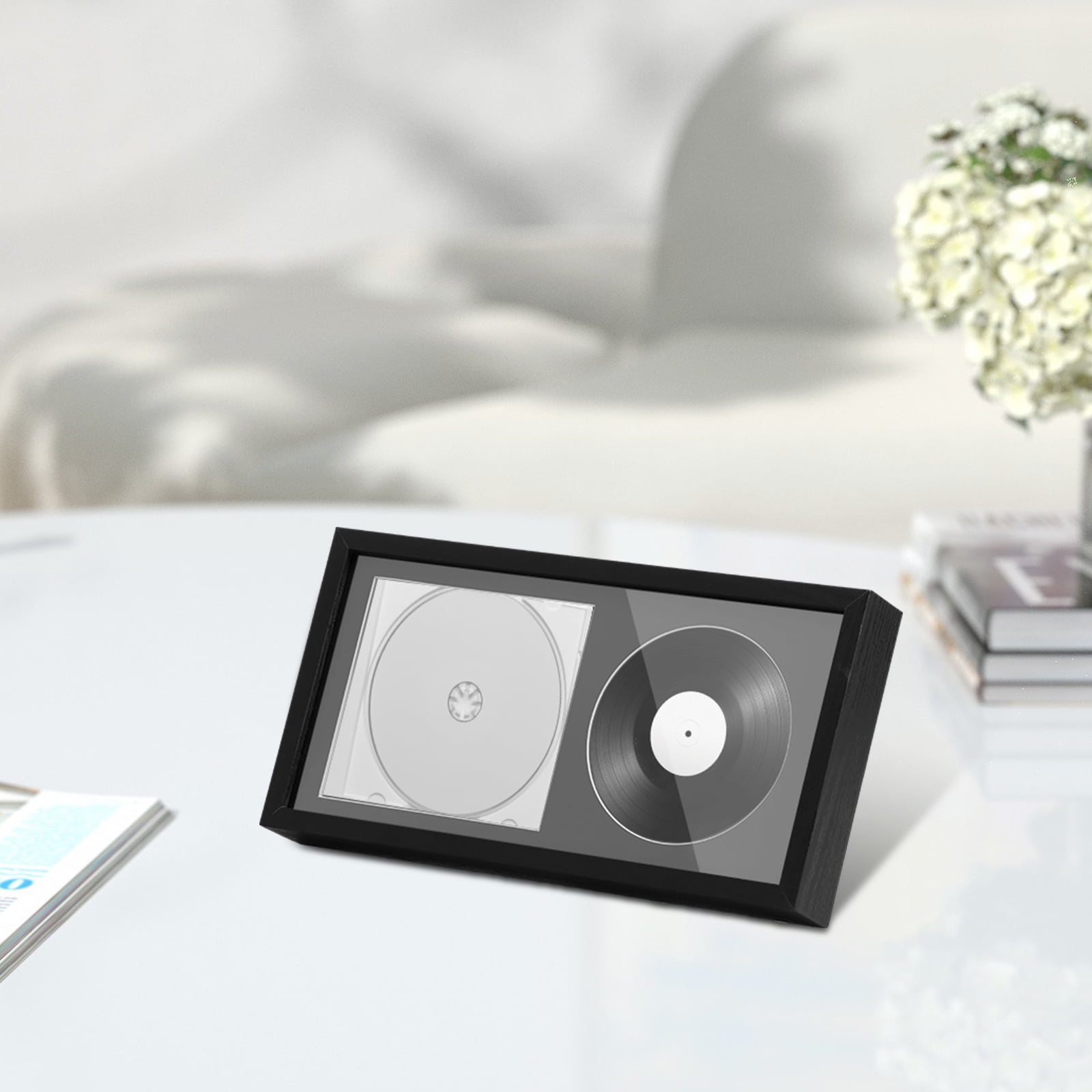 Lzvxtym Wood CD Display Frame With Bracket Hook Elegant Double Groove ...