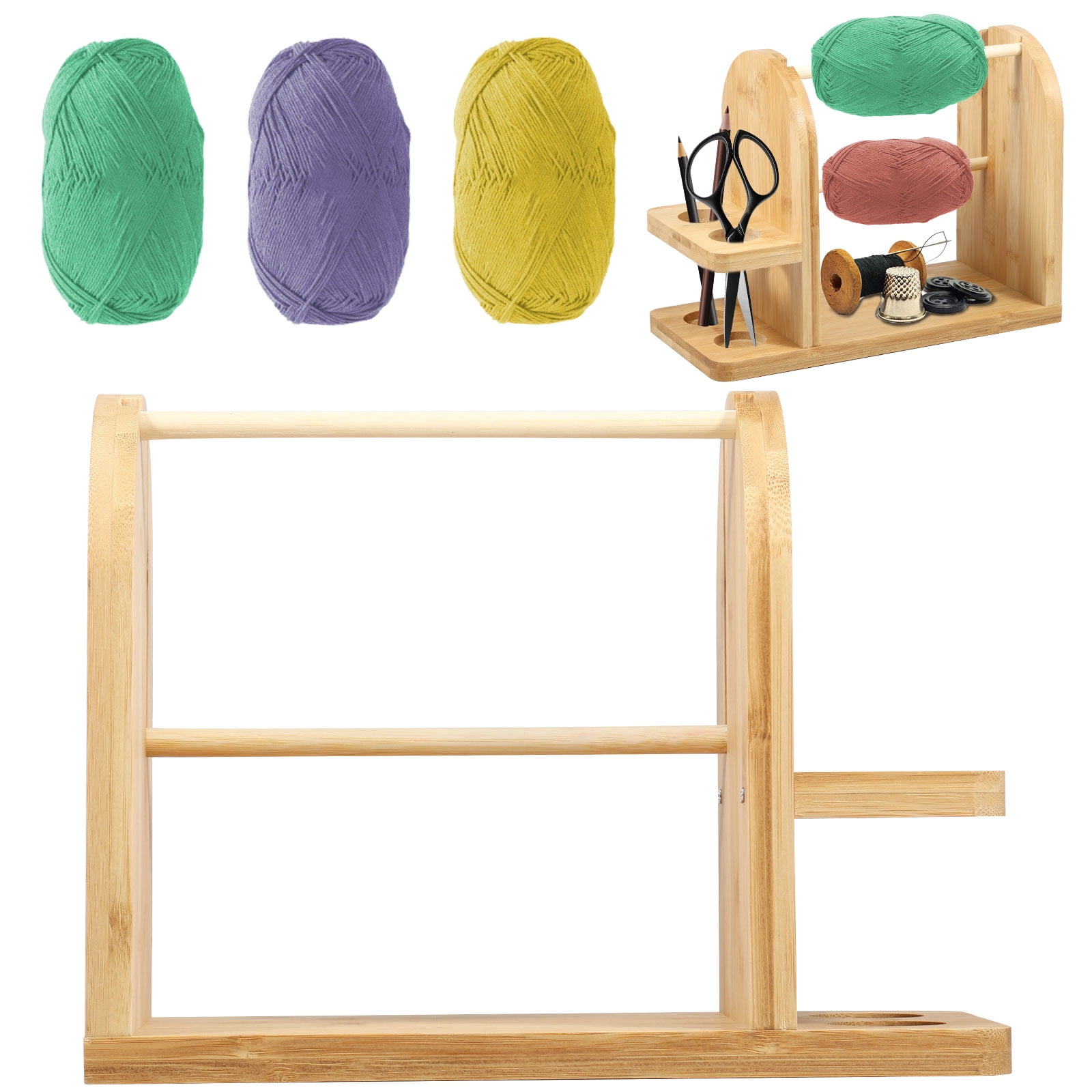 Lzvxtym Yarn Holder Wood Yarn Rack Stand with 4 Slots Horizontal Yarn ...