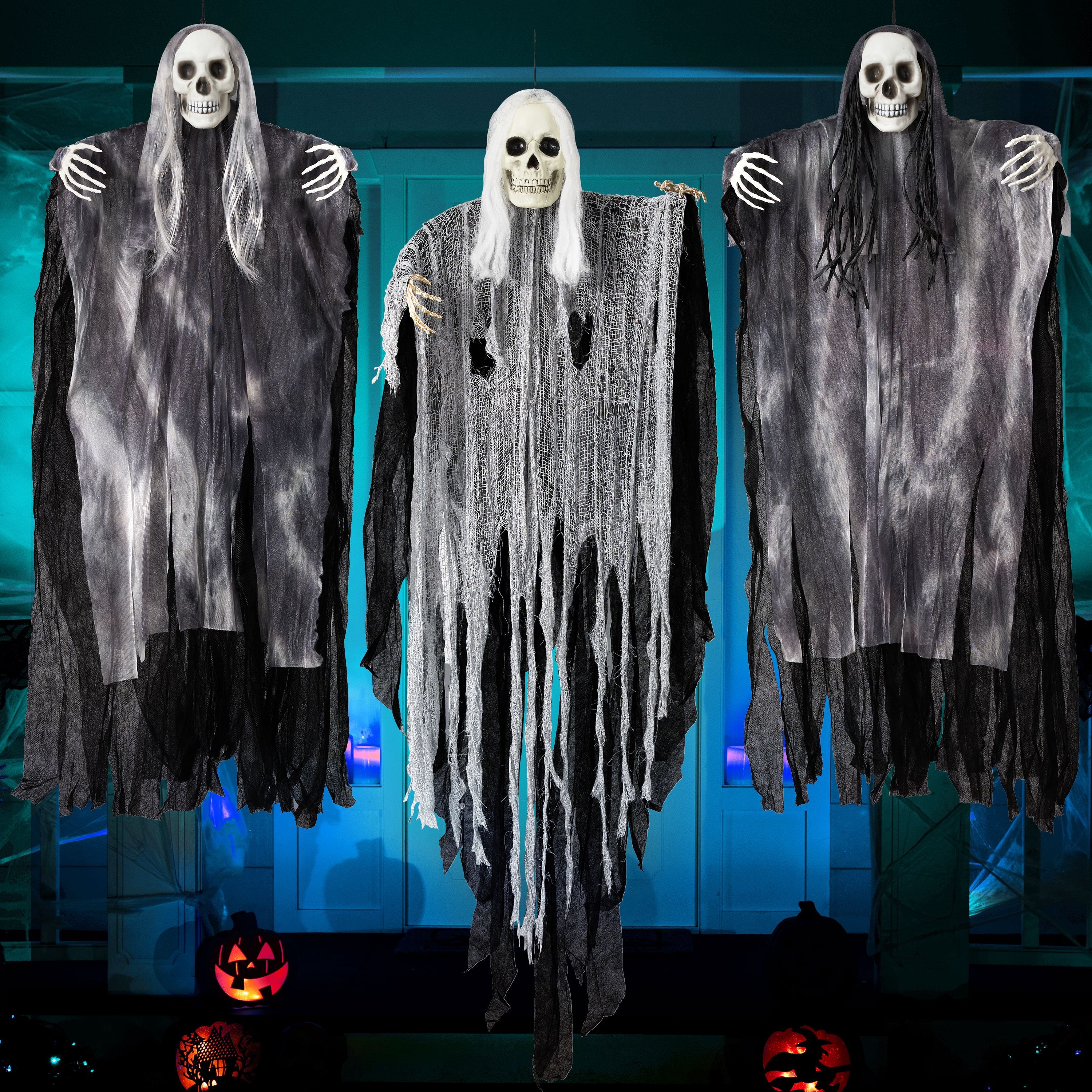 LzyK 3 Pack Hanging Ghost Skeletons – Scary Grim Reapers, Halloween ...