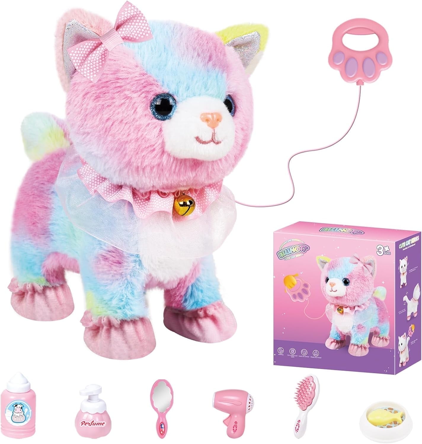 LzyK Plush Pet Toy Cat with Remote Control Leash Electronic Plush Toy ...
