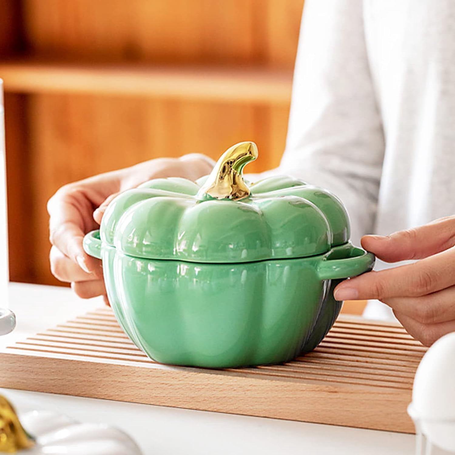 Lzyawe Pumpkin Ceramic Bowl with Lid,15 oz Mini Baking Dish Cute ...