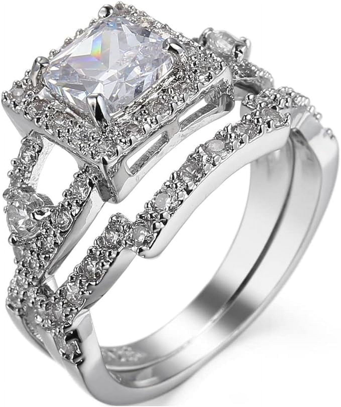 Lzz 925 Sterling Silver White Topaz Princess Square Cut Cubic Zirconia ...