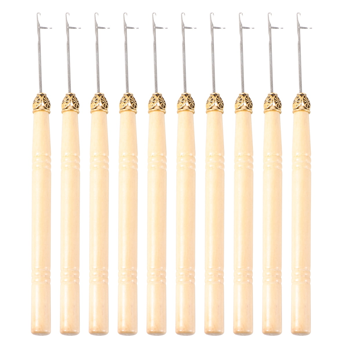M 10 PCS Crochet Hook Hooks Pull Out The Needle Wooden Handle Tool ...