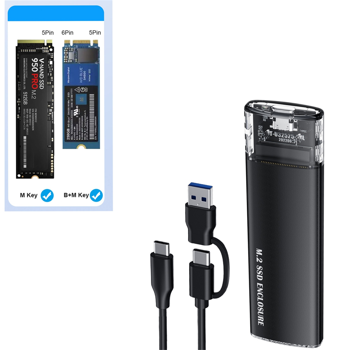 M.2 2280 2260 2242 SSD NVME PCIe NGFF SATA Dual Protocol USB Type C PCI-E M2 SSD External ...