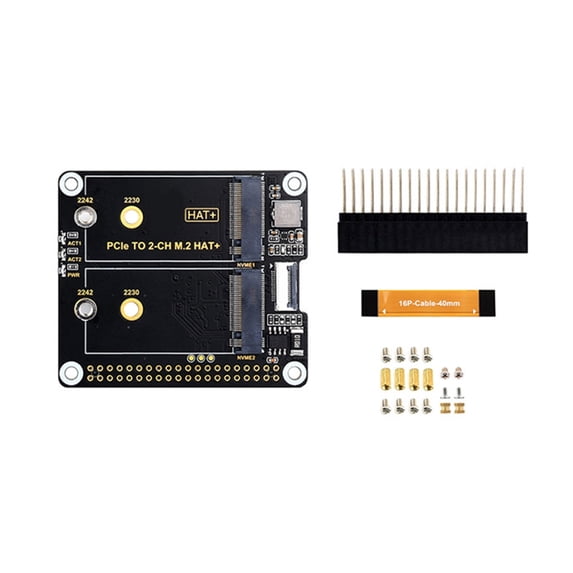 M.2 2CH NVMe SSD HAT for RPi 5, M.2 2242 2230 PCIe to NVMe SSD Adapter ...