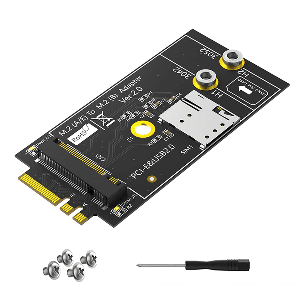 M.2 Key B to A+E Adapter Card with NANO SIM Card Slot for 3G/4G/5G ...