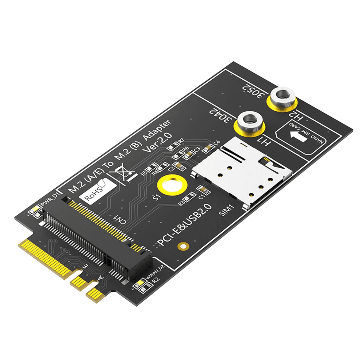 M.2 Key B to A+E Adapter with NANO SIM Card Slot for 3G/4G/5G Module ...