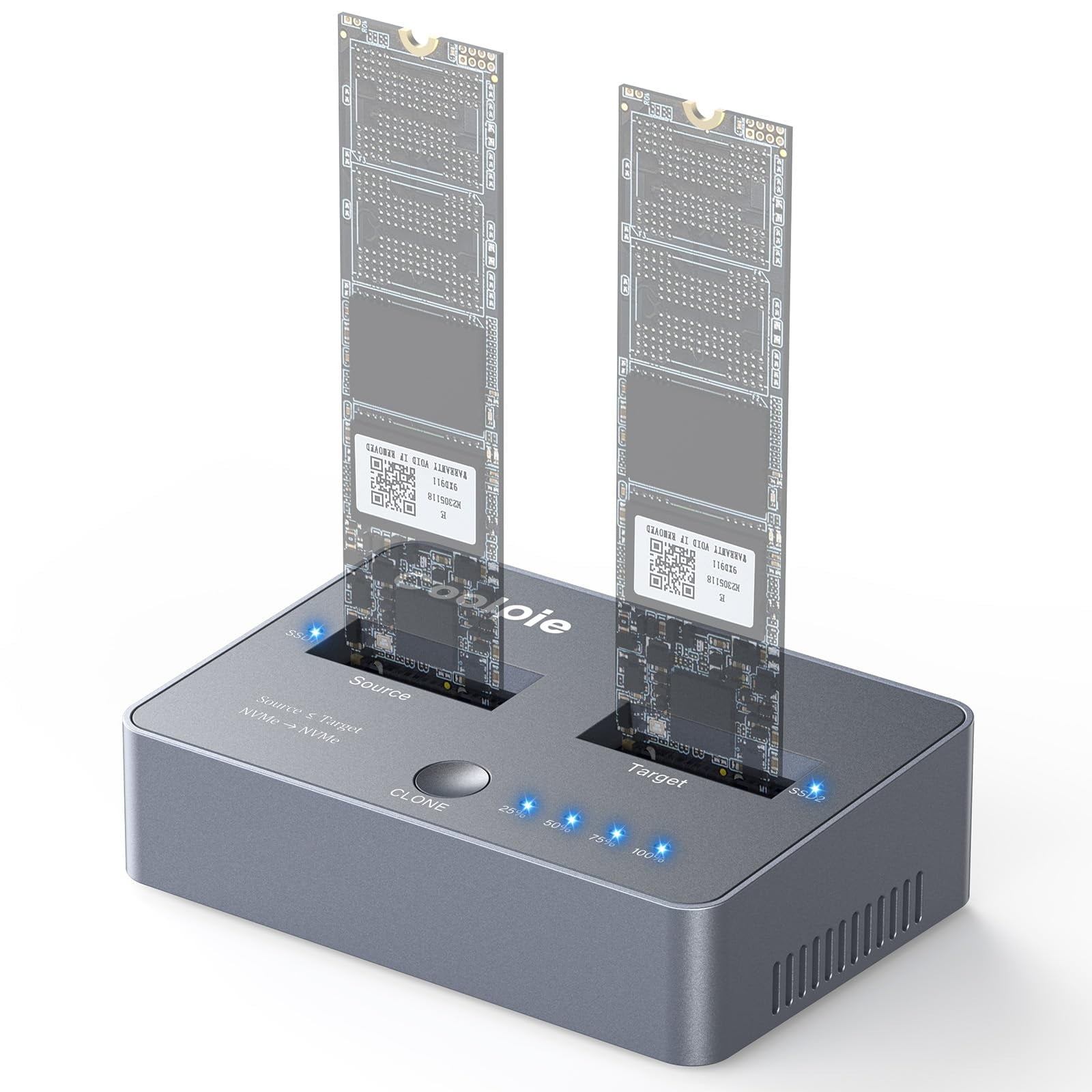 M.2 NVME Duplicator, Dual-Bay Offline Clone M.2 NVME Docking Station ...