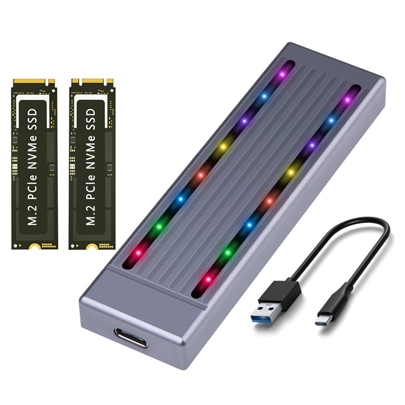 M.2 NVMe Hard Drive Enclosure SSD Cool RGB Light Hard Drive Enclosure ...