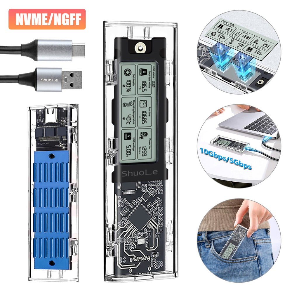 M.2 NVMe SSD Enclosure LCD Screen USB 10 Gbps Adapter for 2280 PCI-E M ...