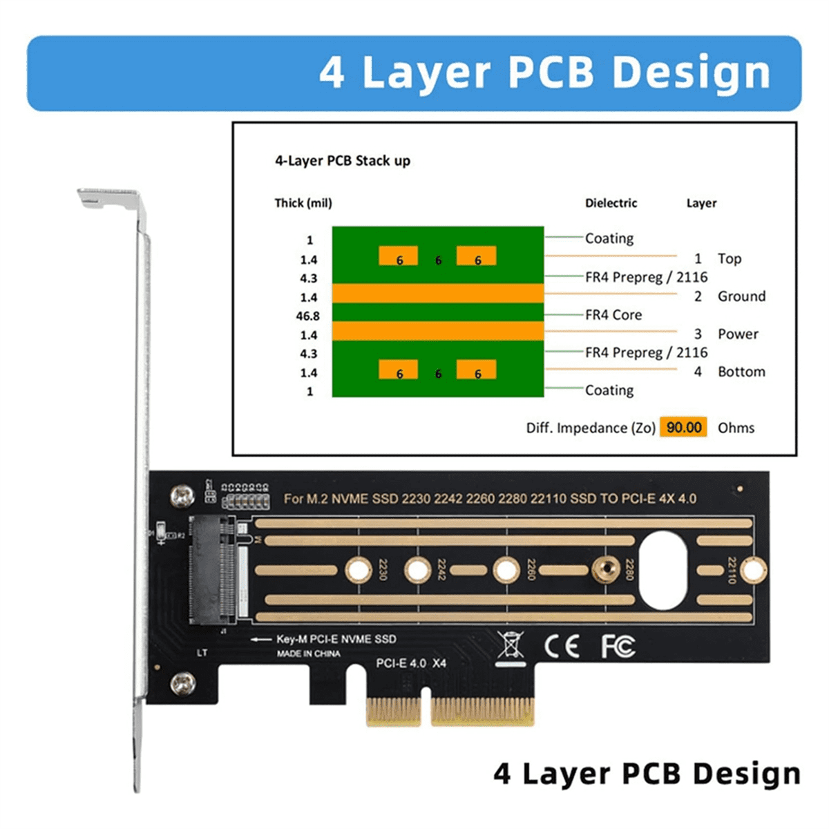 M.2 NVMe SSD to PCIE Adapter M-Key Interface Card for M.2 NVMe ...