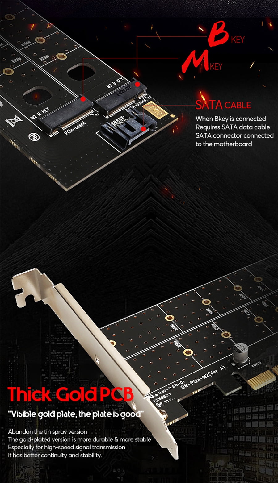 M.2 NVMe SSD to PCIe Adapter & NGFF (B+M Key) SSD to SATA Expansion ...