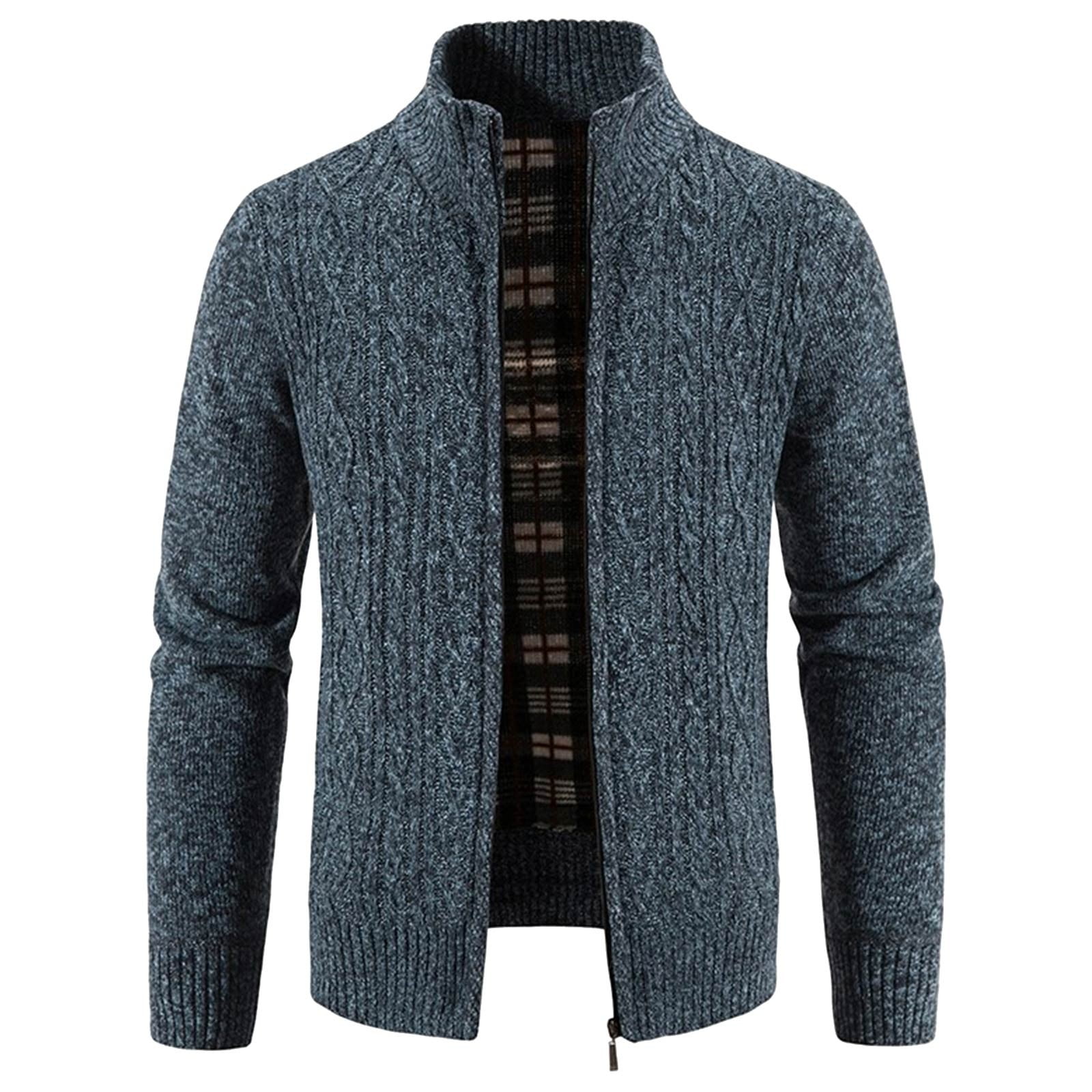 M-4XL Cardigan Sweaters for Men with Zipper Up Plus Size Long Sleeve ...