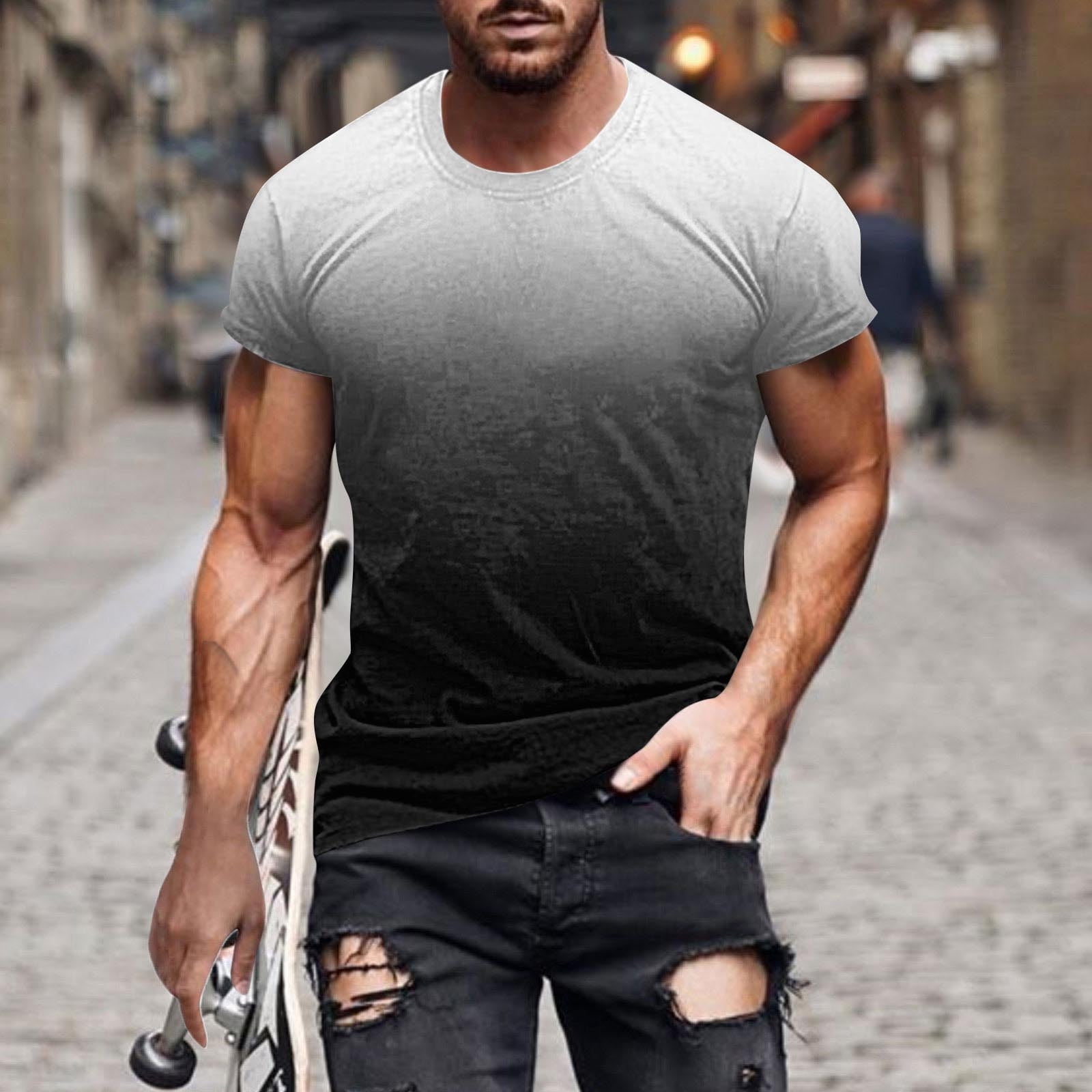 M-5XL Mens Short Sleeve T Shirts Big and Tall Crewneck Plus Size Tees Tops Pullover Gradient ...