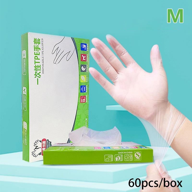 (M) 60pcs/box Latex Free Gloves TPE Disposable Gloves Transparent Non ...