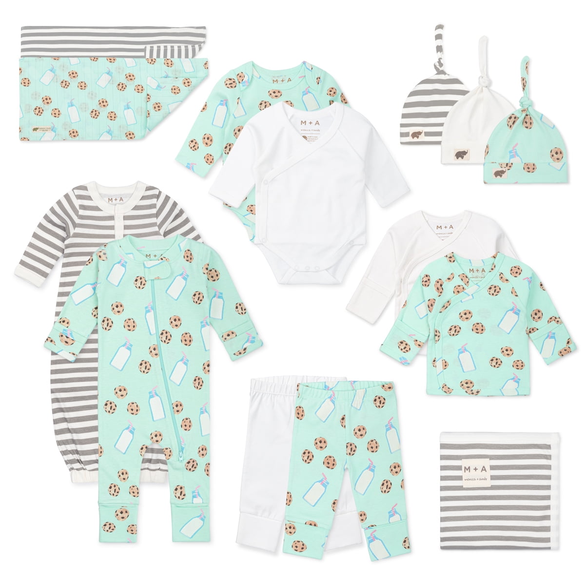 M+A by Monica + Andy Baby Cotton 14 Piece Gift Box Set, Sizes Preemie-3 ...