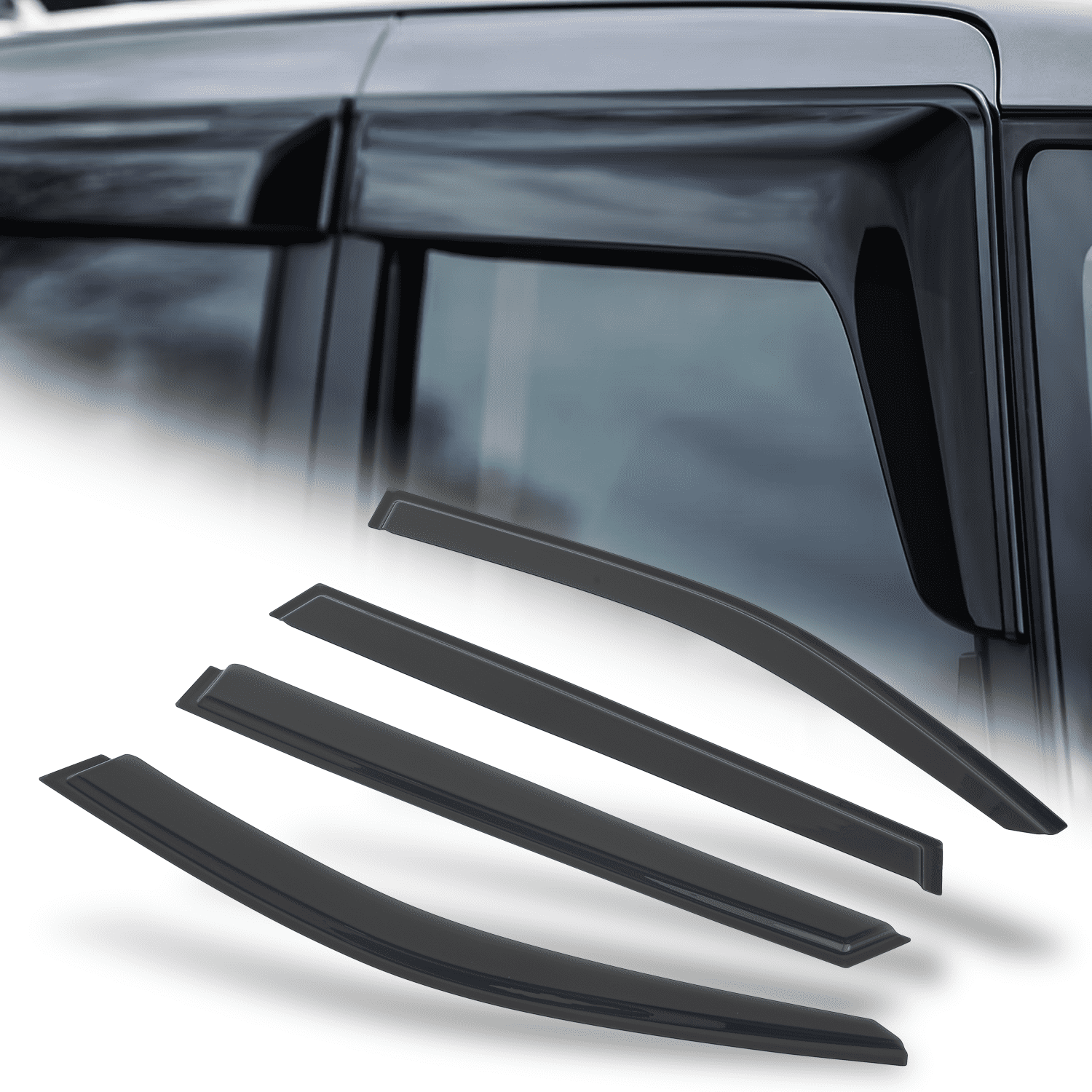 M-AUTO 4 Pcs Tape-On Window Visor Shade Smoke Vent Wind Rain Deflector ...
