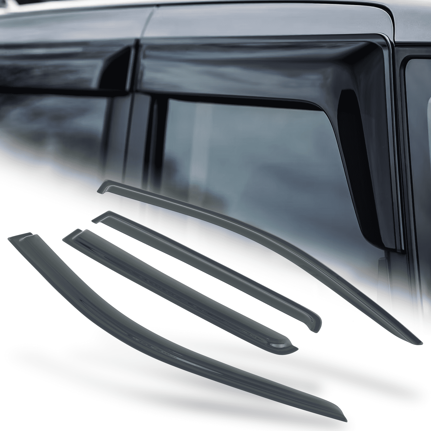 M-AUTO 4 Pieces Tape-On Window Visor Shade Vent Wind Rain Sun Deflector ...