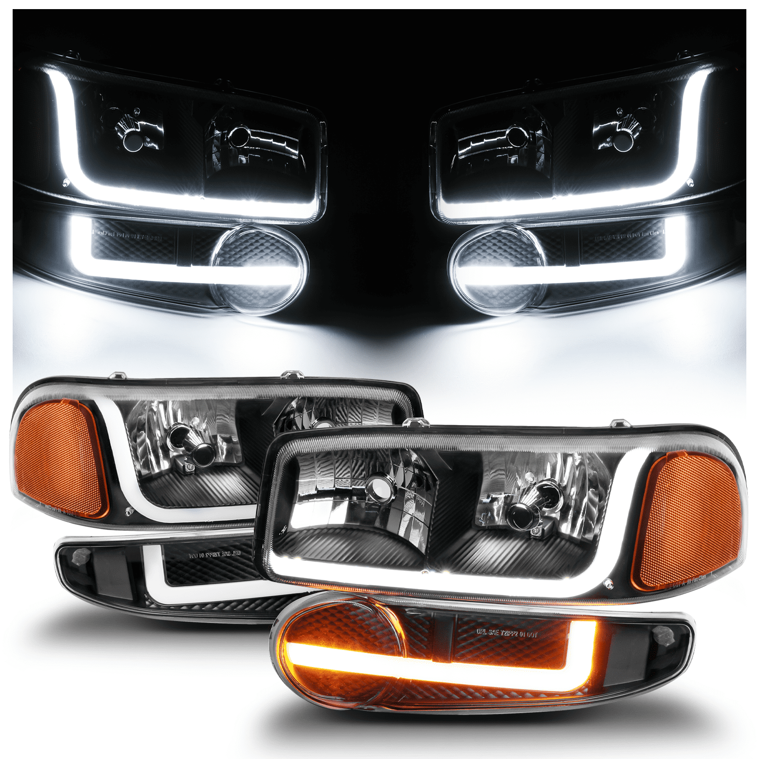 M-AUTO Switchback LED Tube DRL Headlights & Bumper Lamps for GMC Sierra ...