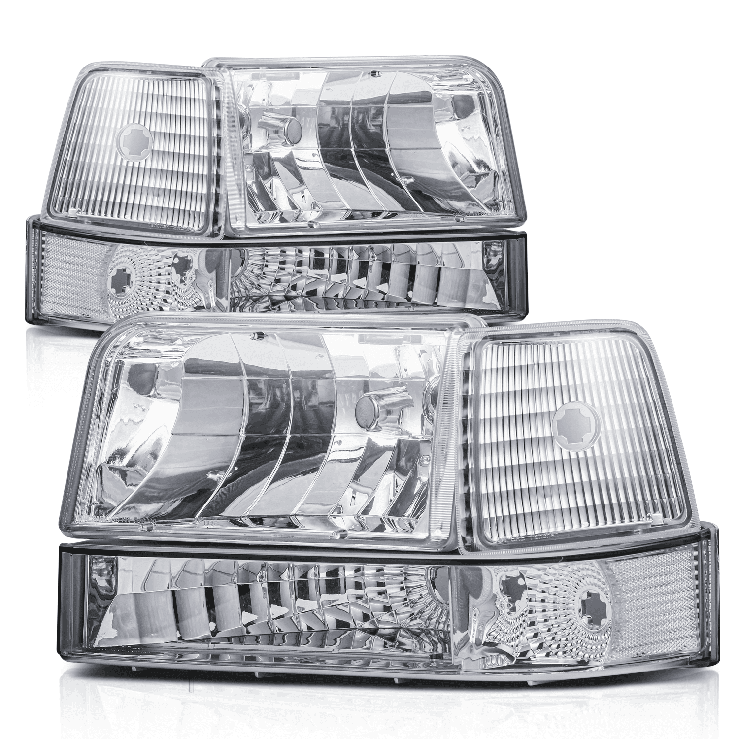 M-AUTO Headlights Assembly Replacement for 1992-1996 Ford F-150 F-250 F-350 Bronco, Chrome ...
