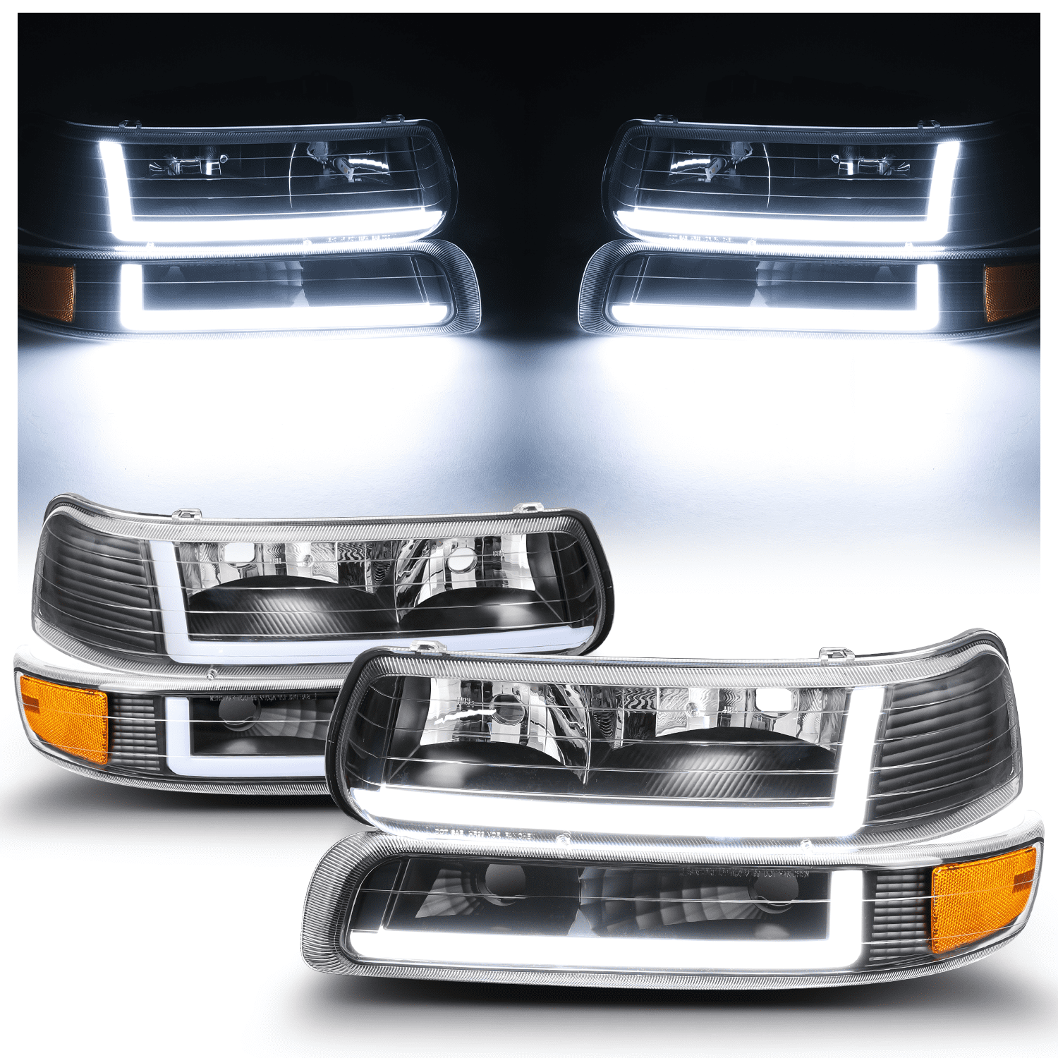 M-AUTO Black LED Strip Headlights & Bumper Lights Assembly for Chevy ...