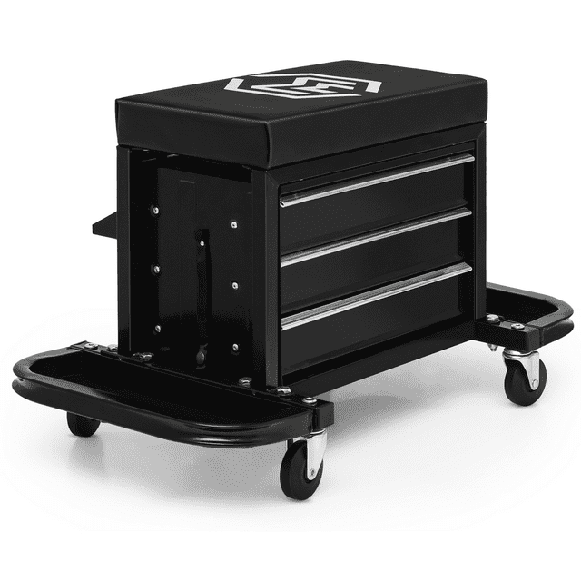 M-AUTO Rolling Mechanic Stool with 3-Drawer Tool Box, Padded Seat ...