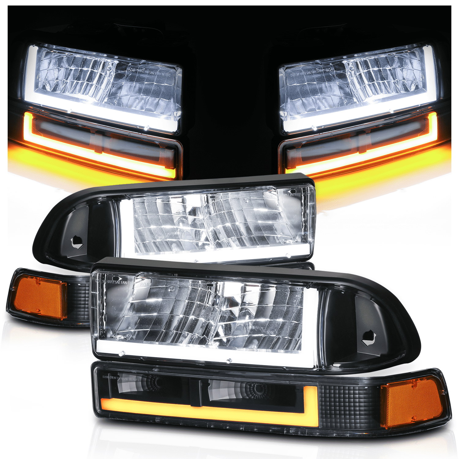 M-AUTO Set of 4 LED Running Light Bar L+R Black Headlight + Bumper for ...