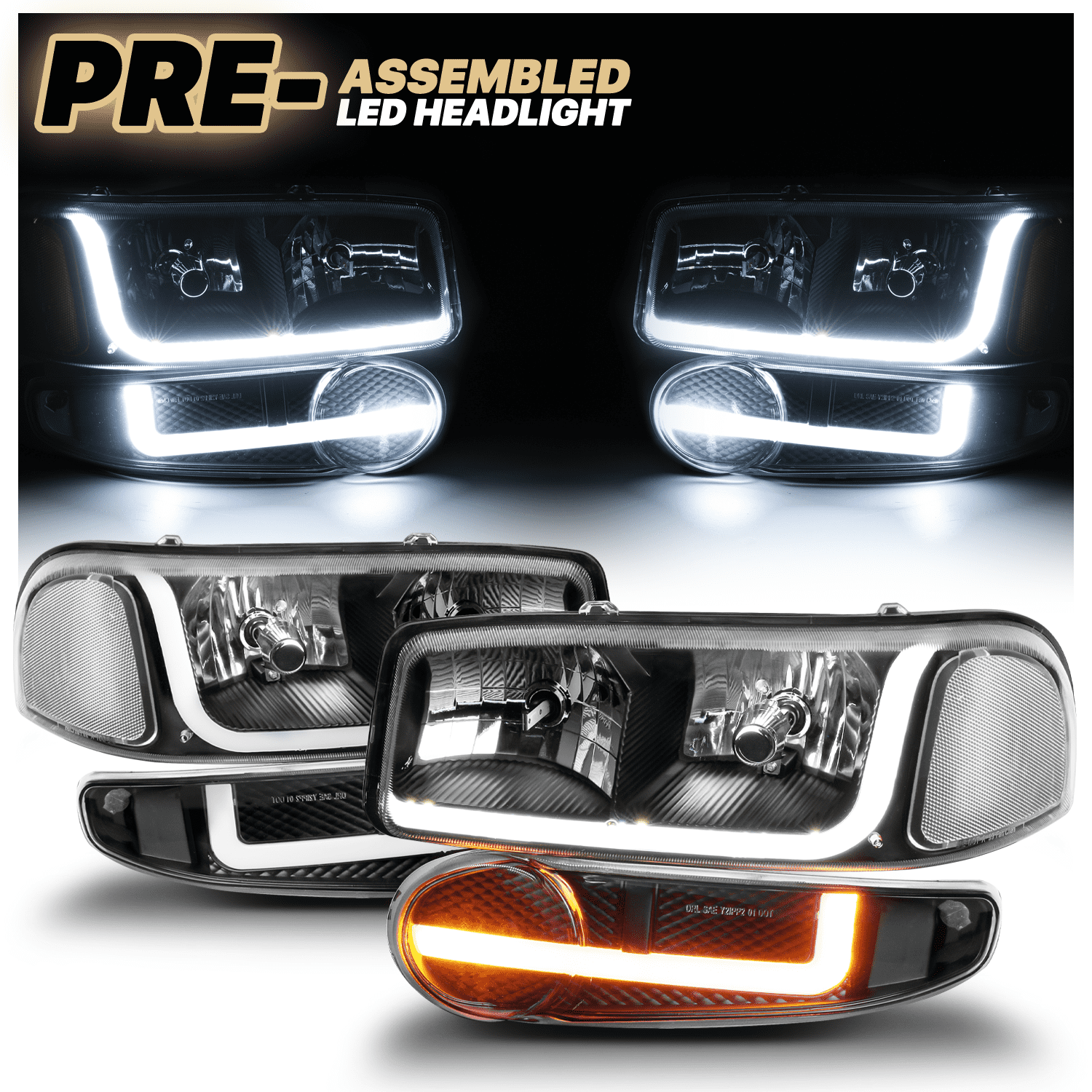 M-AUTO Switchback LED Strip DRL Headlights for GMC Sierra, Yukon Denali ...