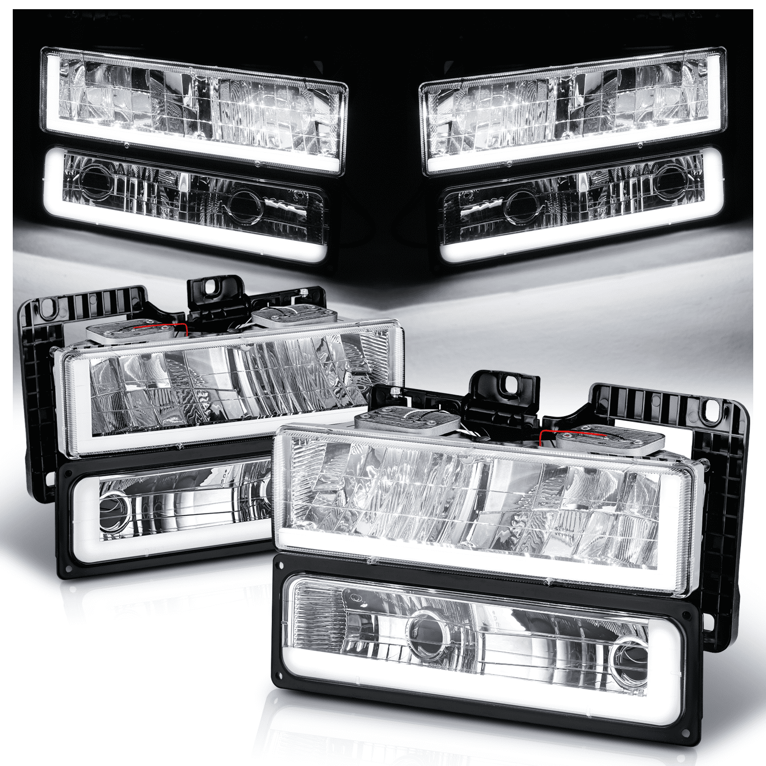 M-AUTO Switchback LED Tube DRL Headlights Assembly for 1988-1999 ...