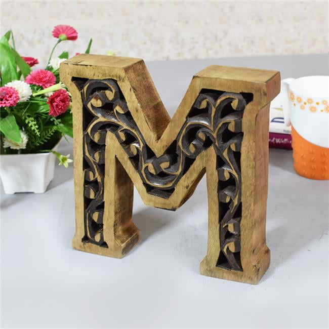 M Alphabet Handmade Letter Block Eco-Friendly Wall Decor, Brown Antique ...