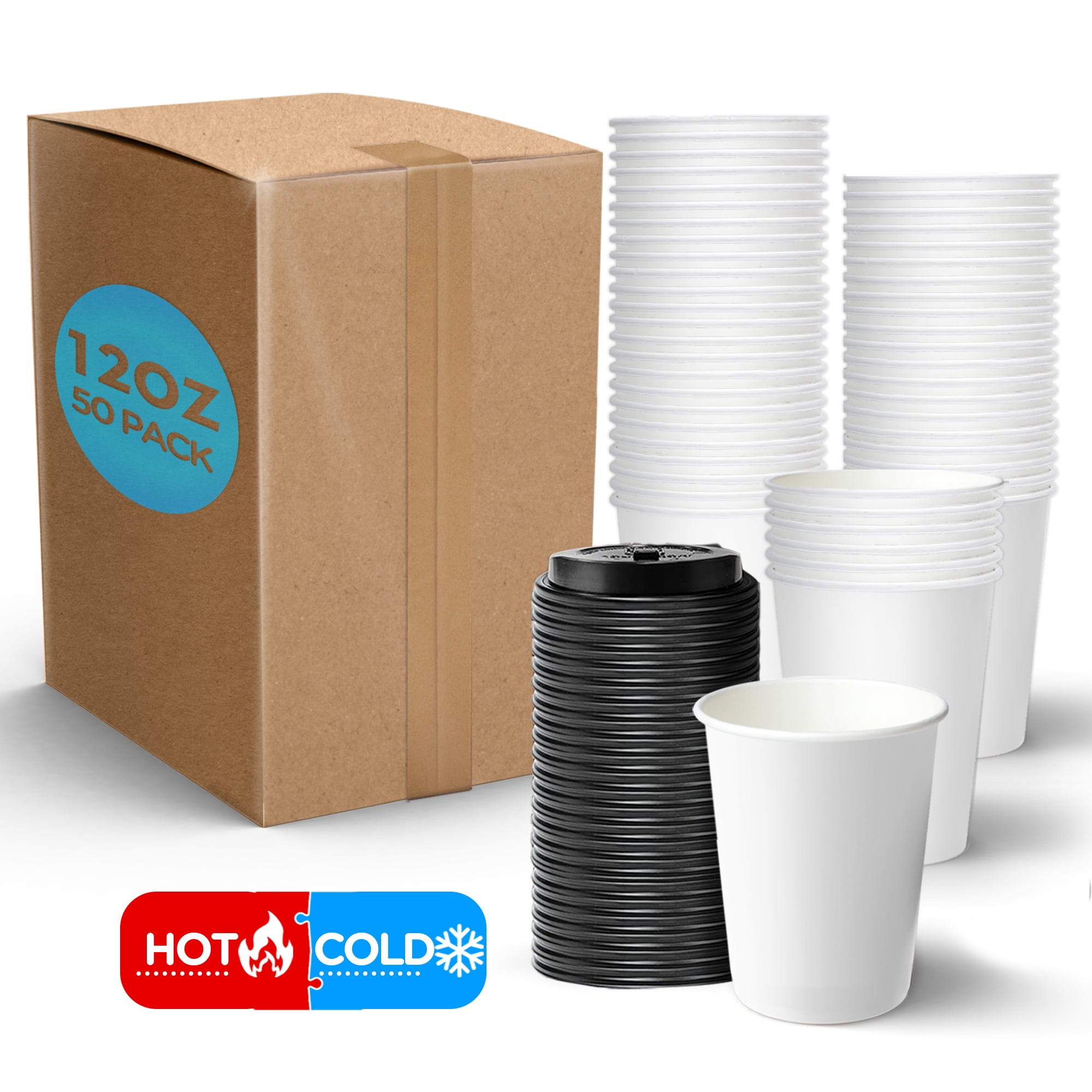 M BUDER Disposable Coffee Cups With Lids, 50 Pack Coffee Cup with Black ...