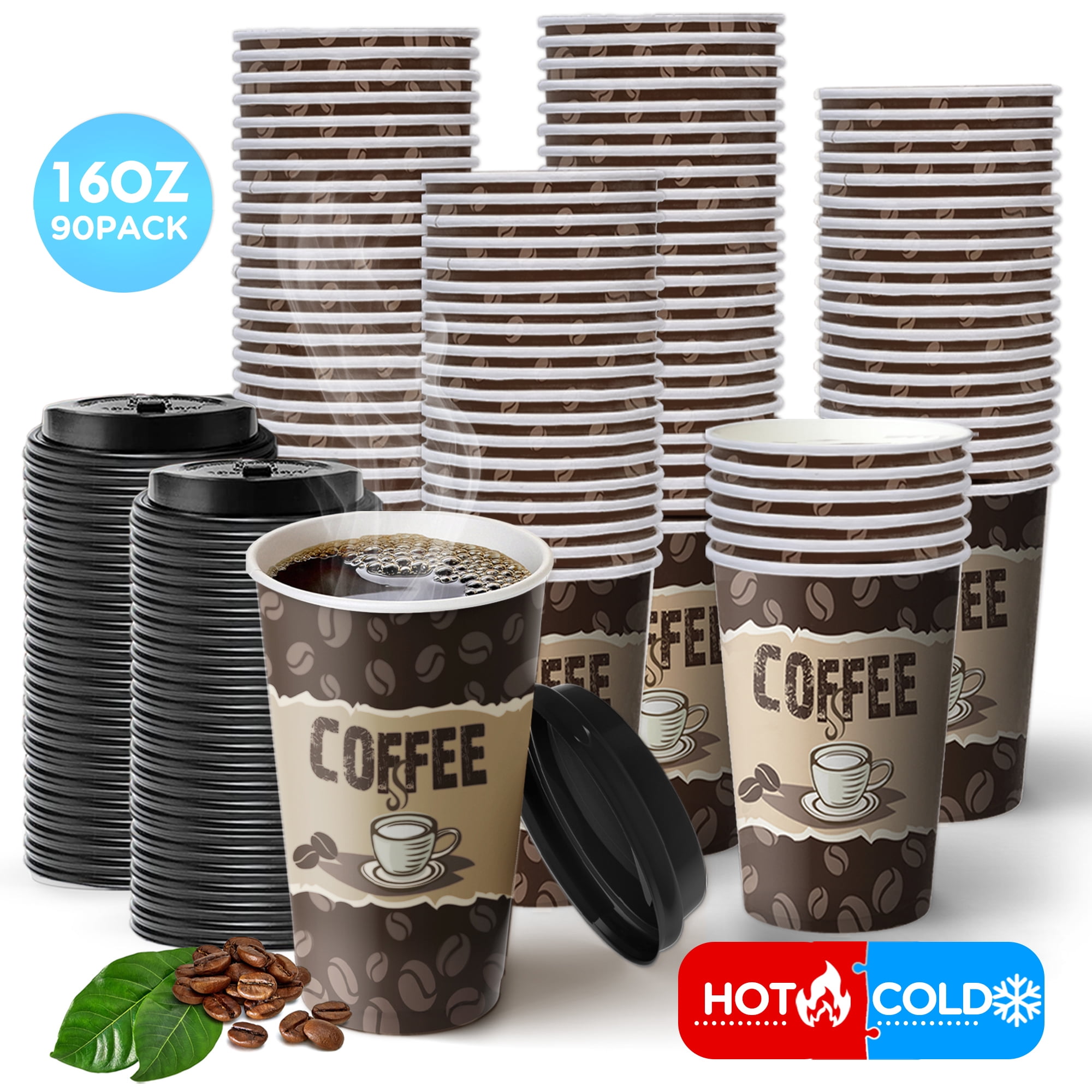 M BUDER 16 oz Disposable To-Go Coffee Cups with Lids, 90 Pack Bundle ...