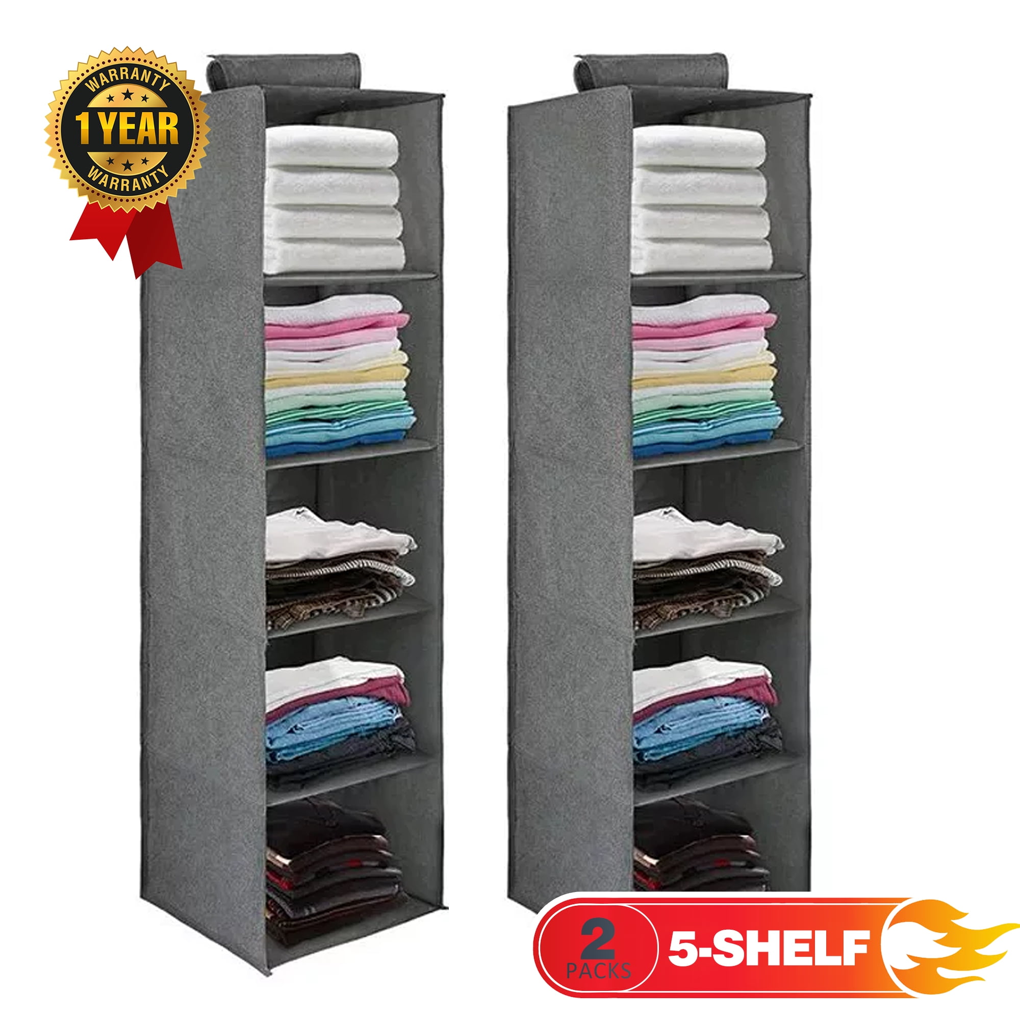 M BUDER 5-Shelf Hanging Closet Organizer, 2 Packs, Organizing Hanger ...