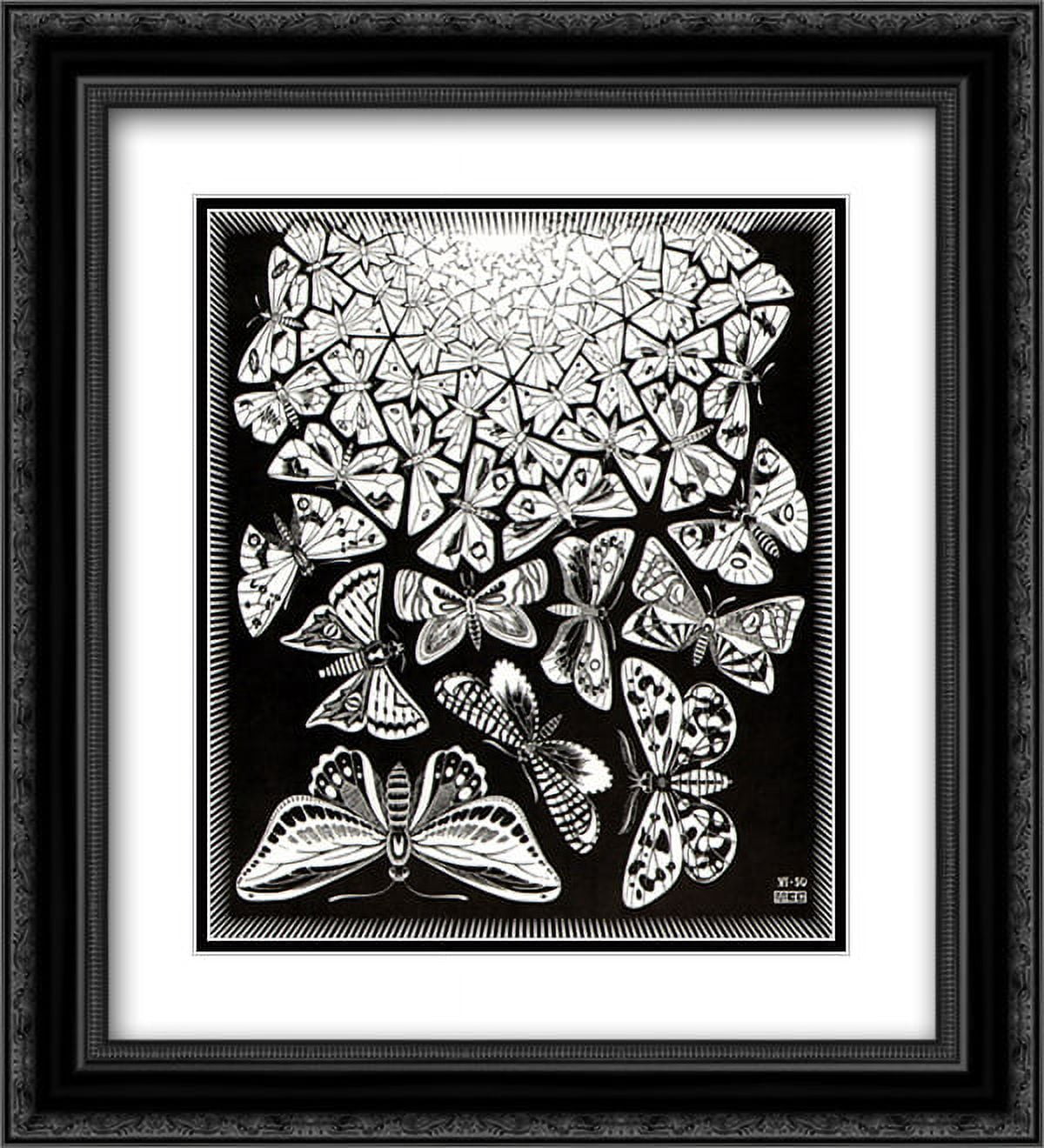 M.C. Escher 2x Matted 20x22 Black Ornate Framed Art Print 'Butterflies ...