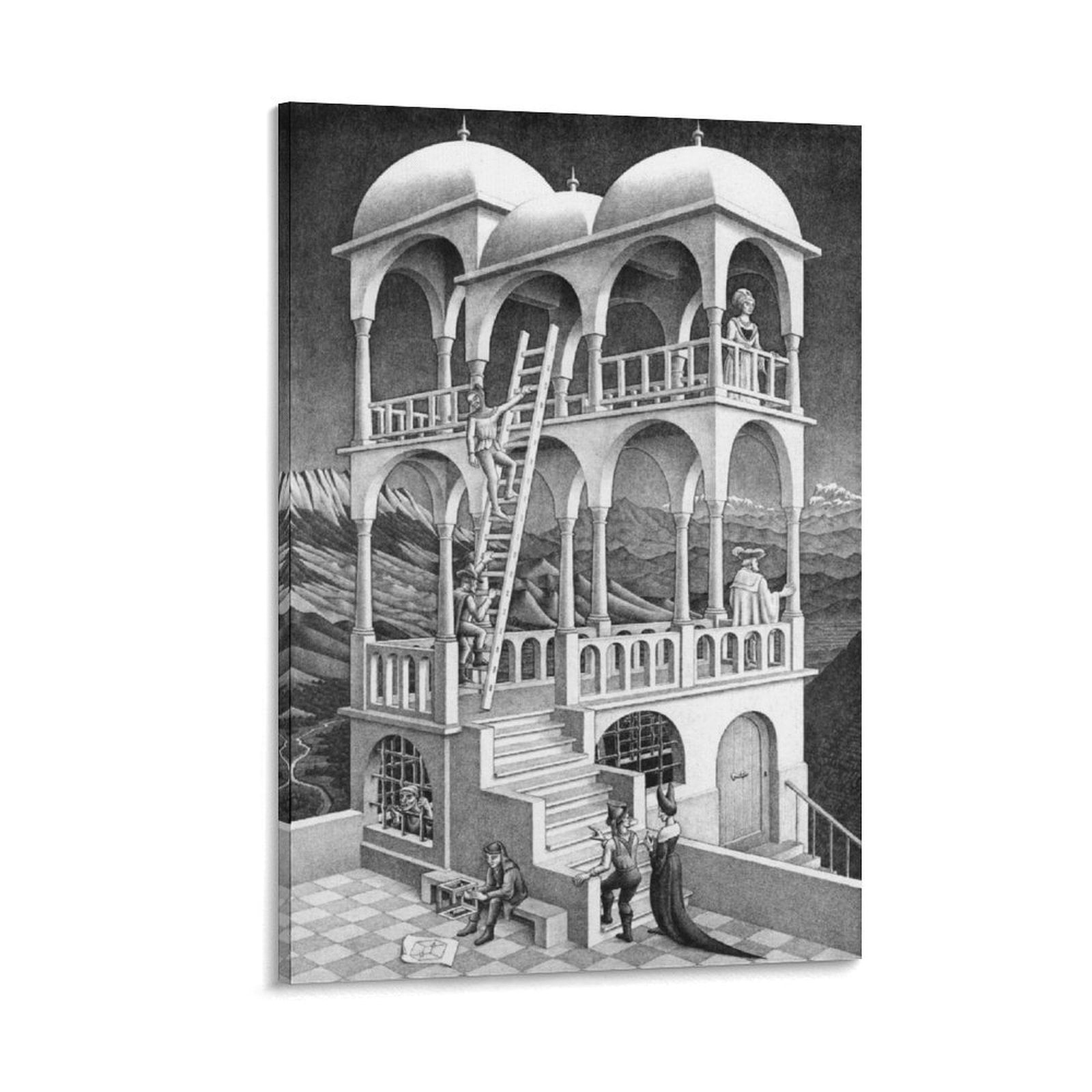 M.C. Escher Belvedere Poster Wall Art Poster Scroll Canvas Painting ...