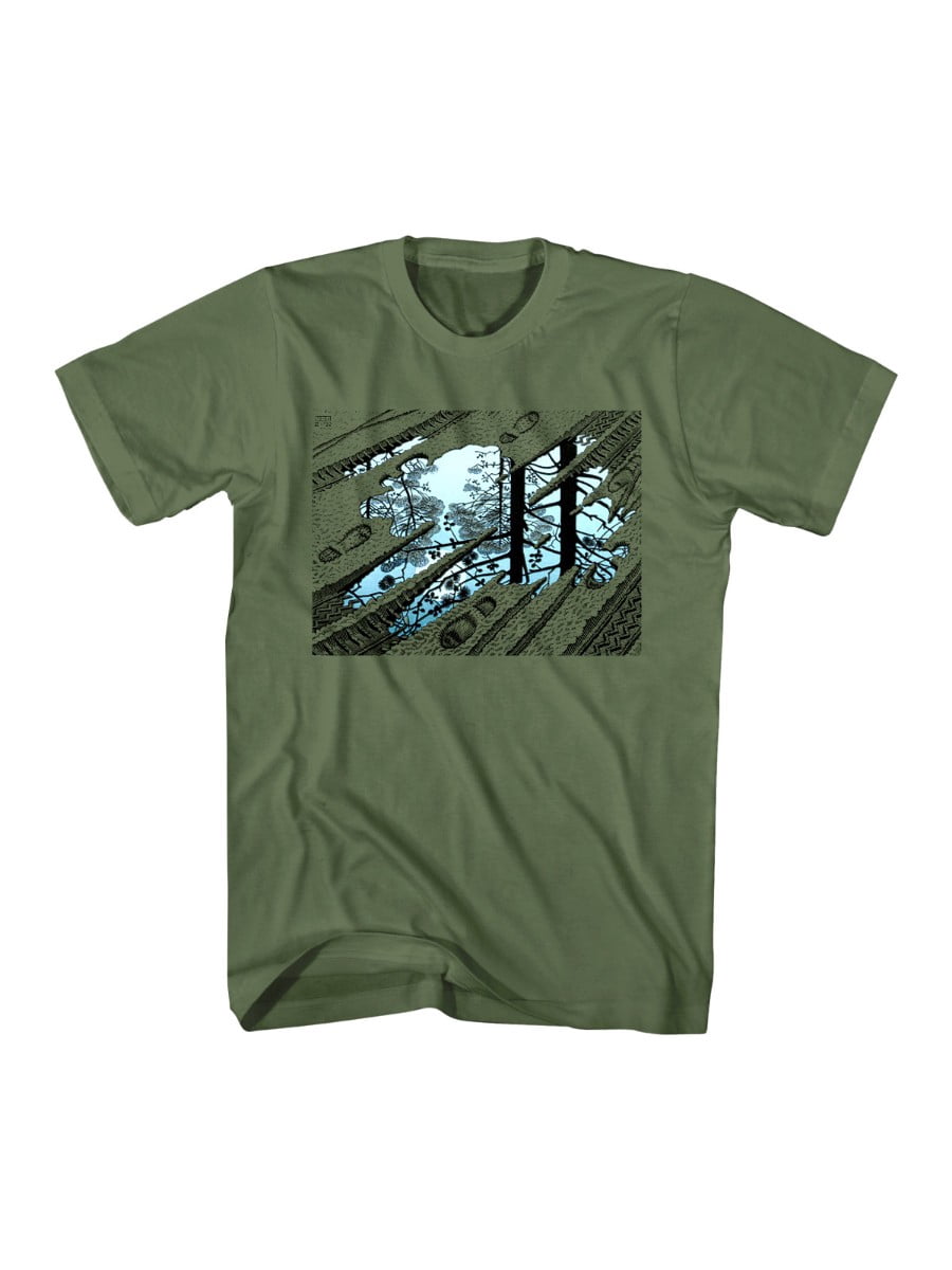 M.C. MC Escher Puddle Tracks Art Deco woodcut road print Adult T-Shirt ...