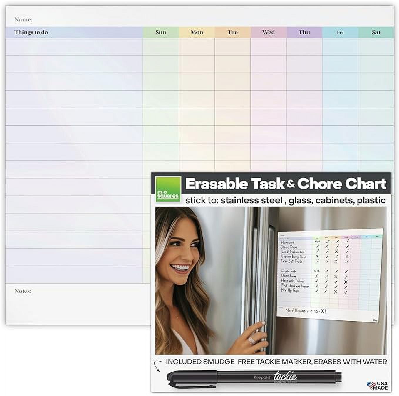 M.C. Squares Dry Erase Chore, Task, Habit Chart | Erasable White Board ...