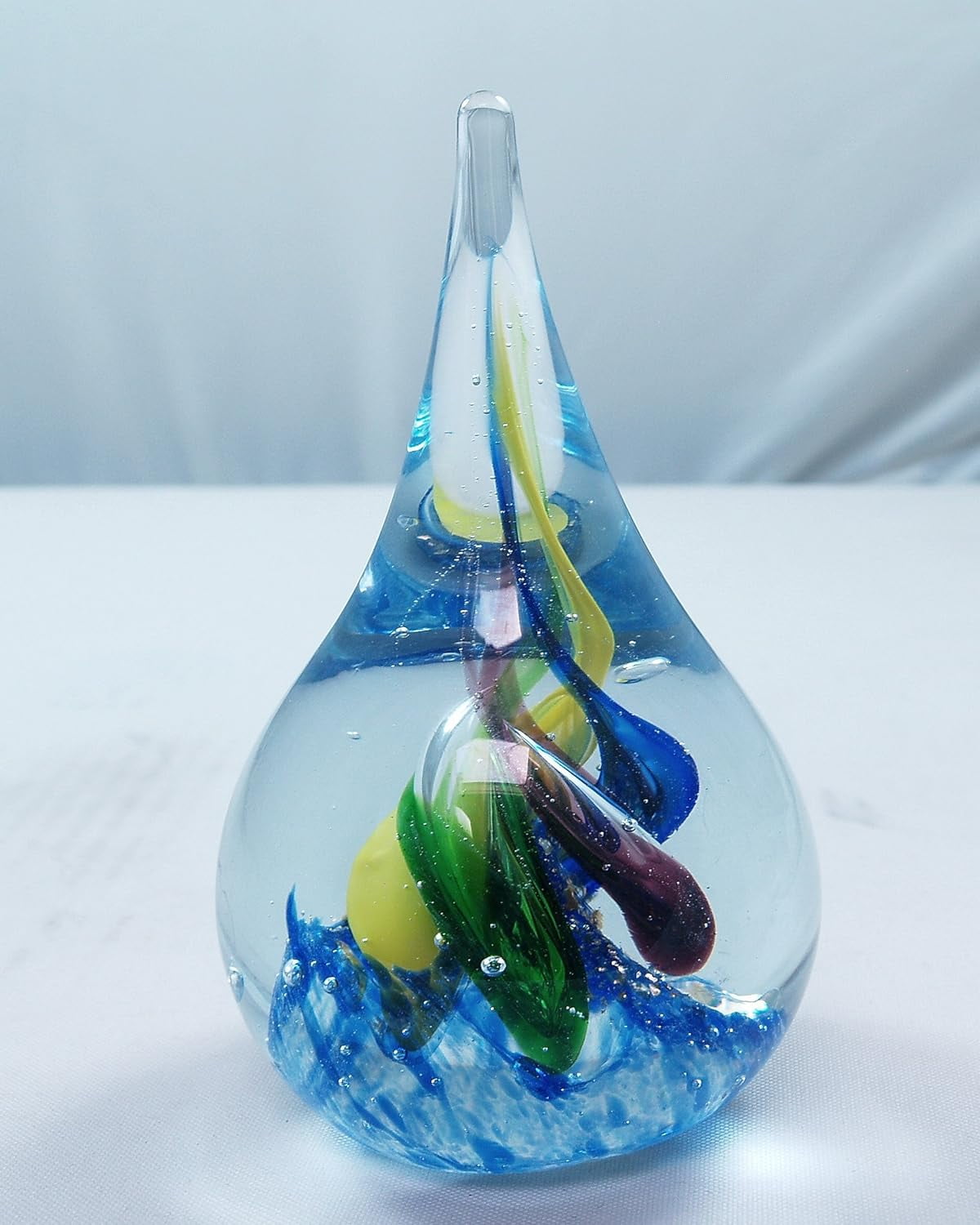 M Design Art Glass Rainbow Spiral Tear Drop Art Glass Paperweight ...