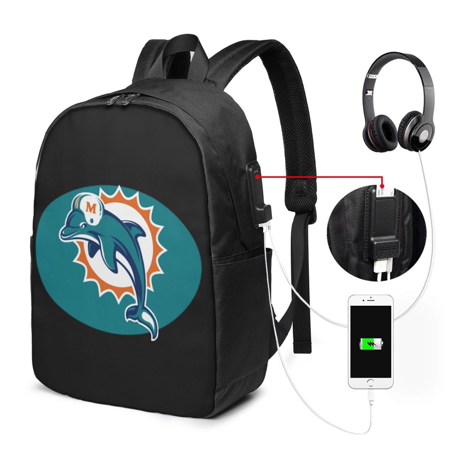 M_Dolphins Team Travel Laptop USB Backpack 17 in, Business Anti Slim ...