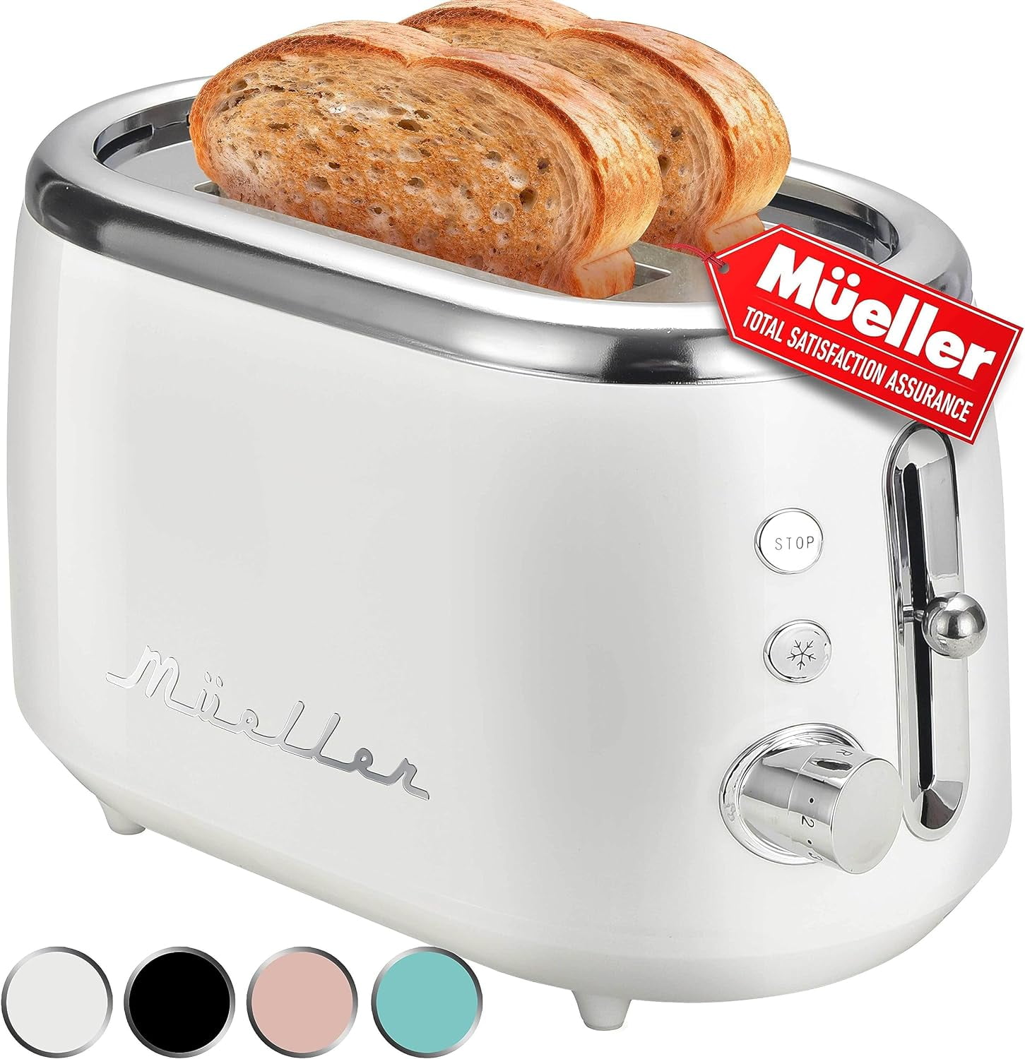 MÜELLERHOME Retro Toaster 2 Slice, 7 Browning Levels, 3 Functions (Reheat, Defrost, Cancel ...