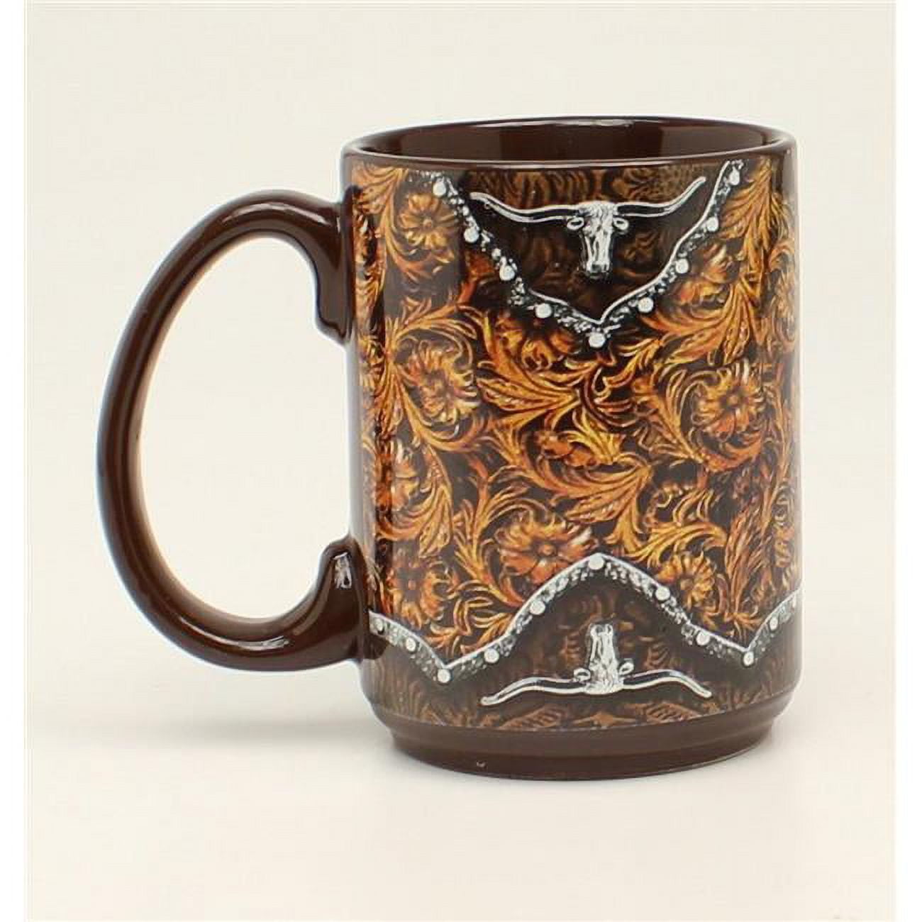 M&F Western Moments Tooled Leather W/ Steer Head Ceramic Coffee Mug ...
