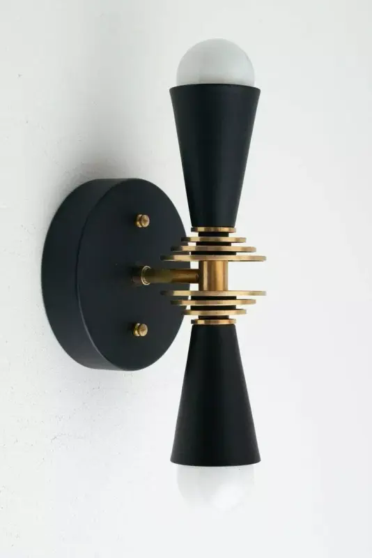 M H OVERSEAS Art Deco Brass & Black Vanity Light - Stylish Bathroom ...