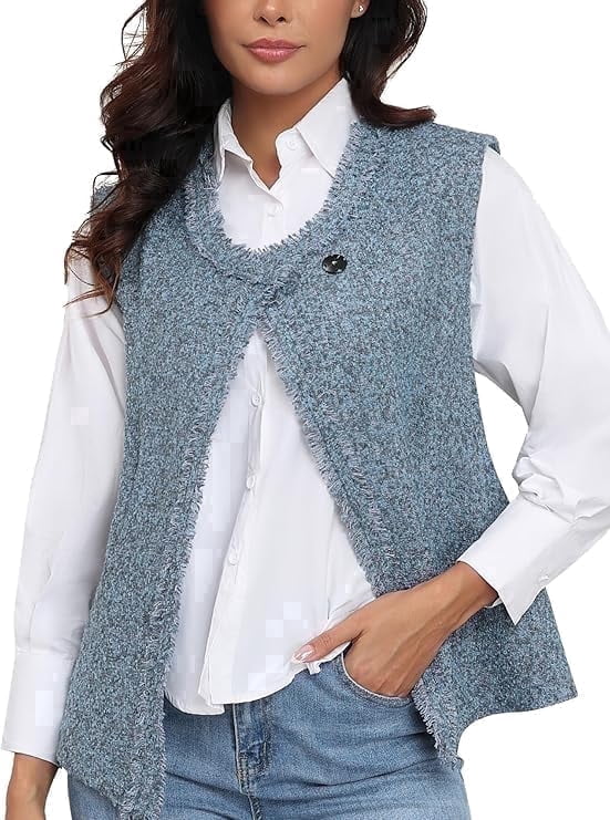 M.Infisavo Women’s Tweed Blazer Vest Vintage Sleeveless Split Hem ...