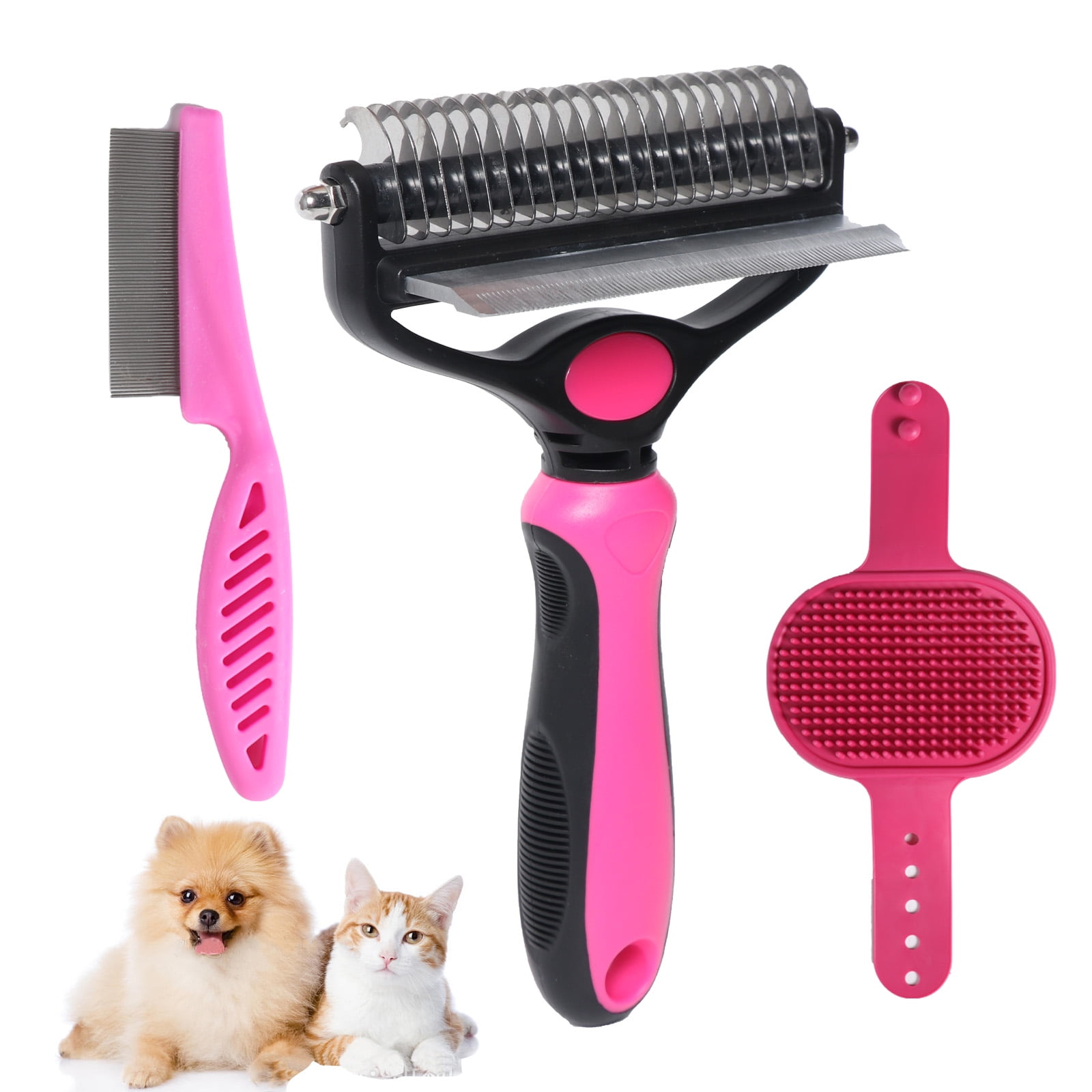M JJYPET 2 in 1 Shedding & Grooming Brush for Dogs & Cats, Deshedding ...