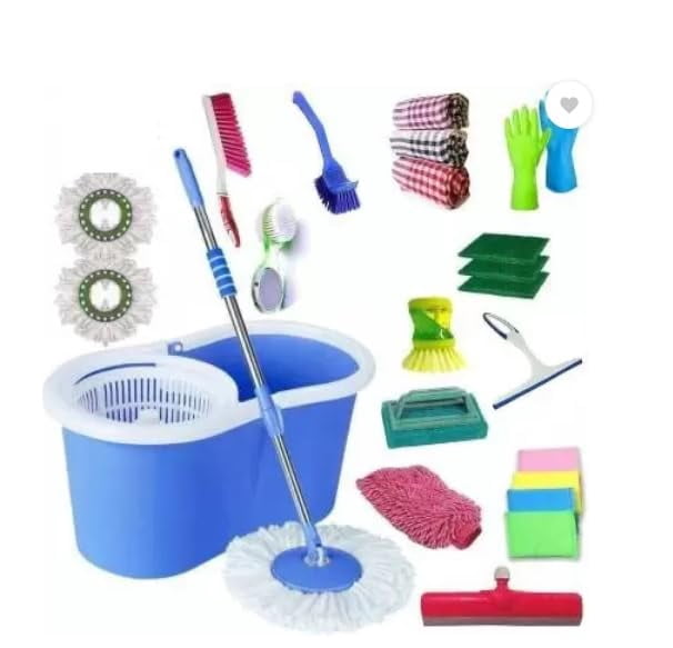 M K SONS Easy Spin Plastic Floor Mop 360 Degree Bucket Mop with 2 ...