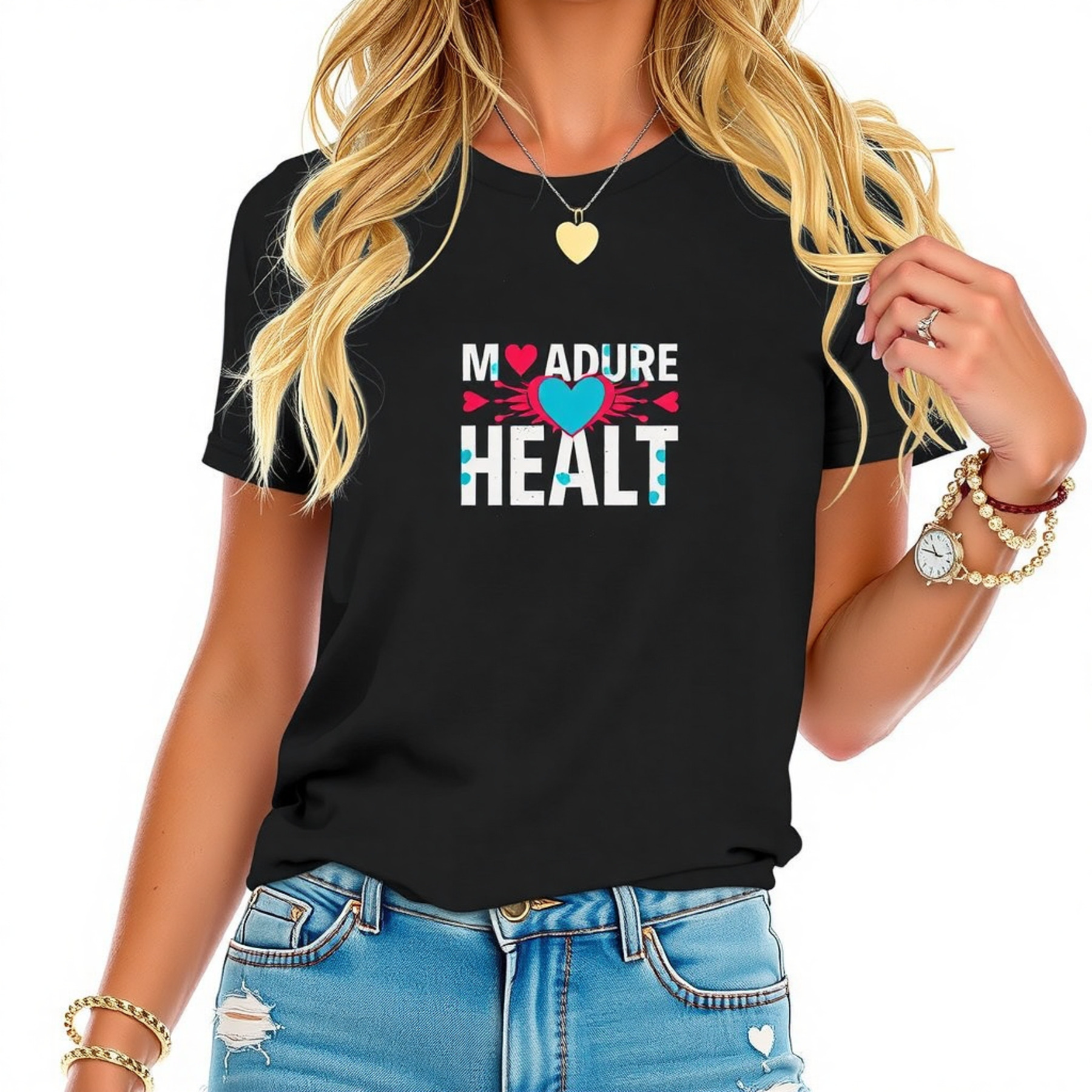M Lvoe ADURE Graphic T-Shirt for Women Stylish Crew Neck Tee with Heart ...
